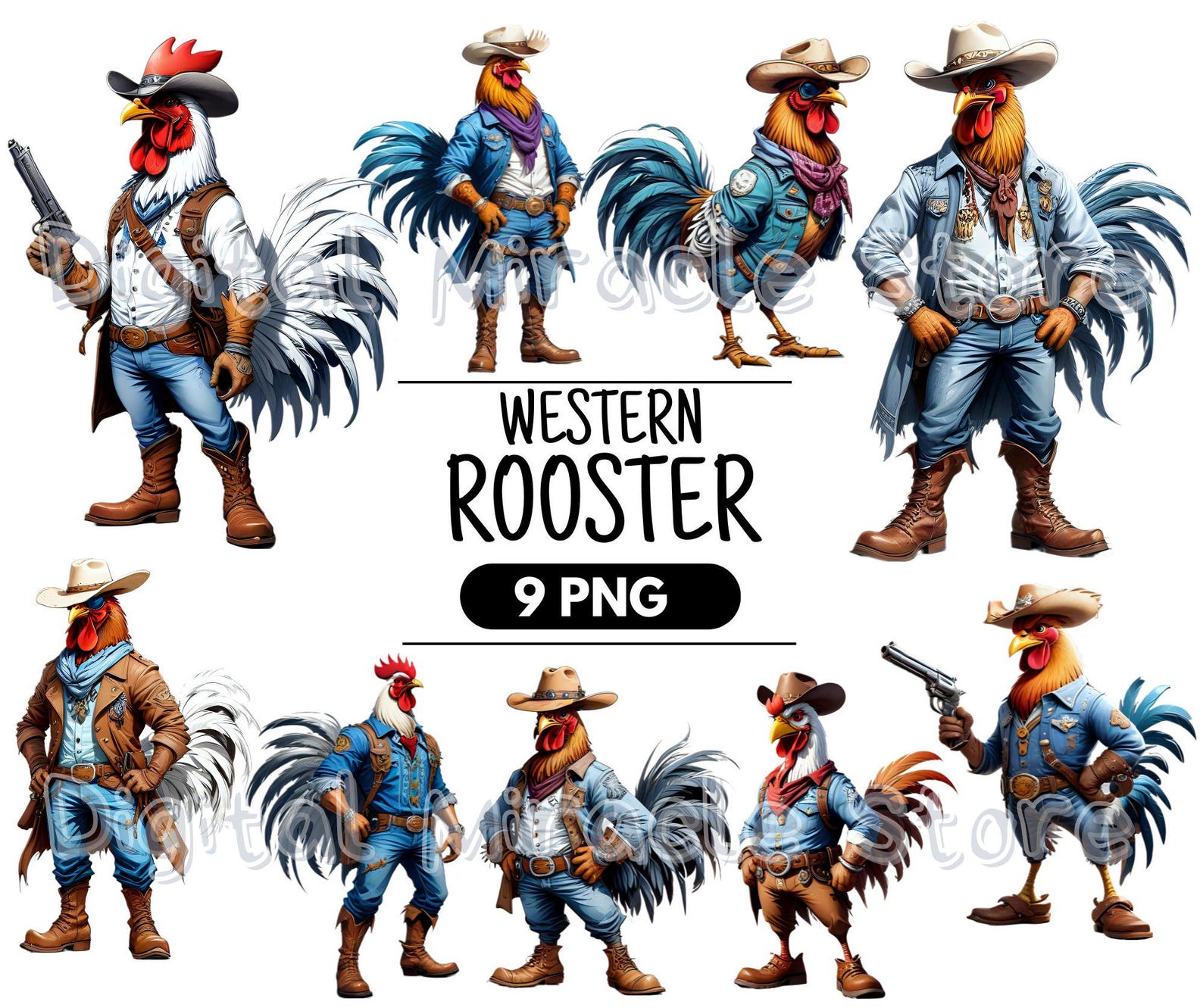 Cowboy Rooster Clipart, Funny Rooster PNG, Cowboy Chicken, Rooster in a ...