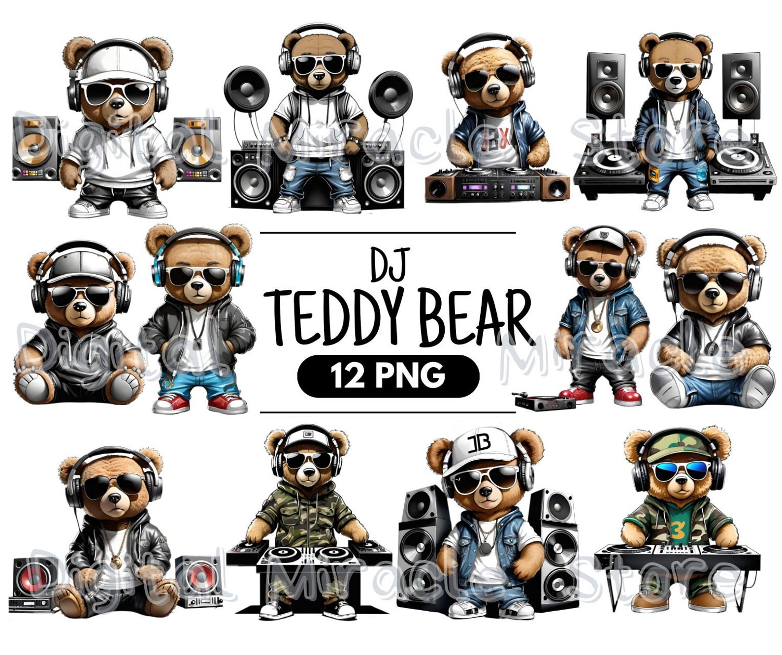 Music Teddy Bear, DJ Teddy Bear, Music Clipart, Teddy Bear in ...