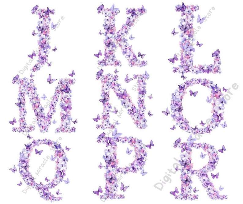 Floral Letters PNG, Purple Flowers Alphabet PNG, Flower Font PNG ...