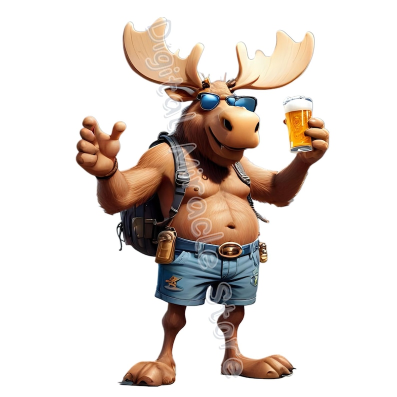 Moose With Beer, Moose With Sunglasses, Cool Moose PNG, Funny Moose ...