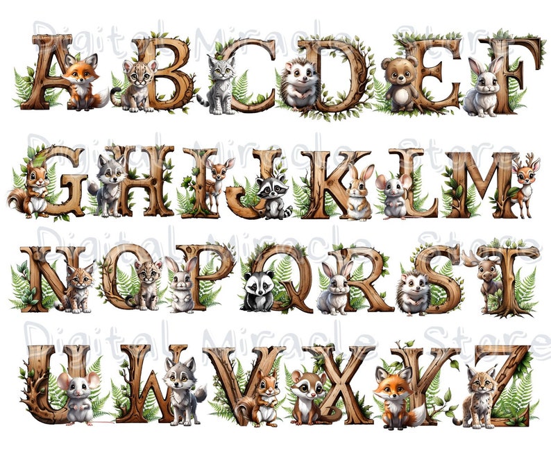 Woodland Alphabet, Forest Alphabet, Woodland Animals Clipart, Cute ...