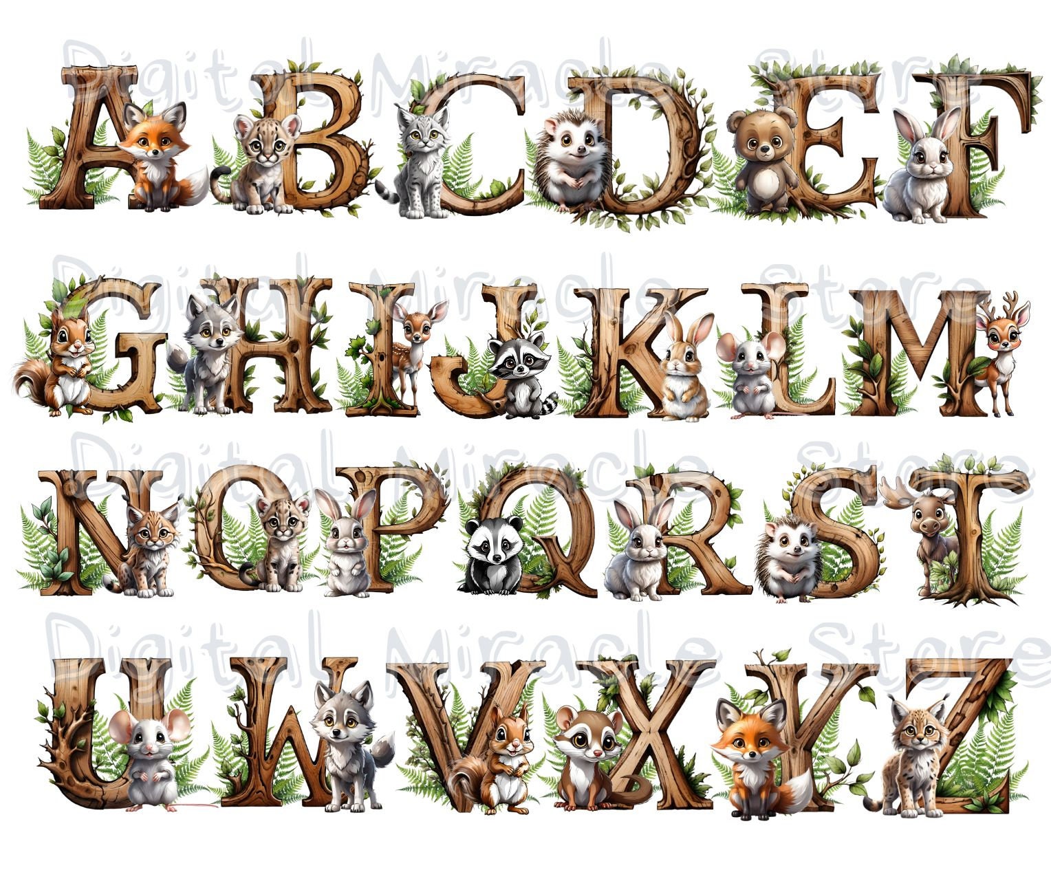 Woodland Alphabet, Forest Alphabet, Woodland Animals Clipart, Cute ...