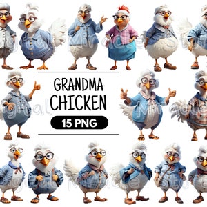 Grandma Chicken, Funny Chickens Clipart, Old Age Hen, Chicken With ...