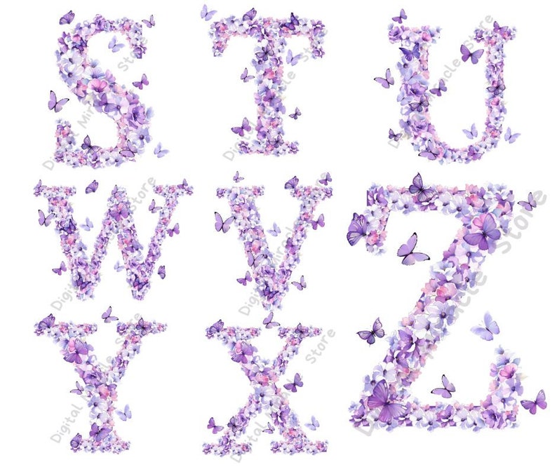 Floral Letters PNG, Purple Flowers Alphabet PNG, Flower Font PNG ...