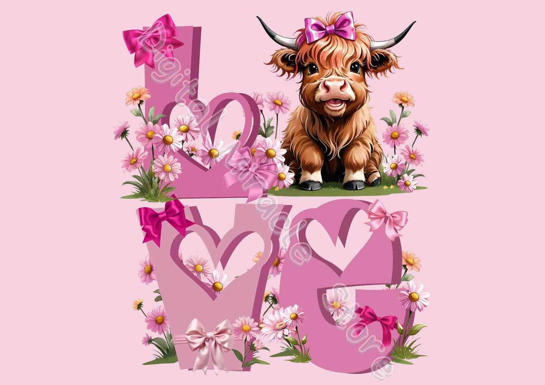 Love Cow PNG, Love Highland Cow Clipart, Love Cow Valentine PNG ...