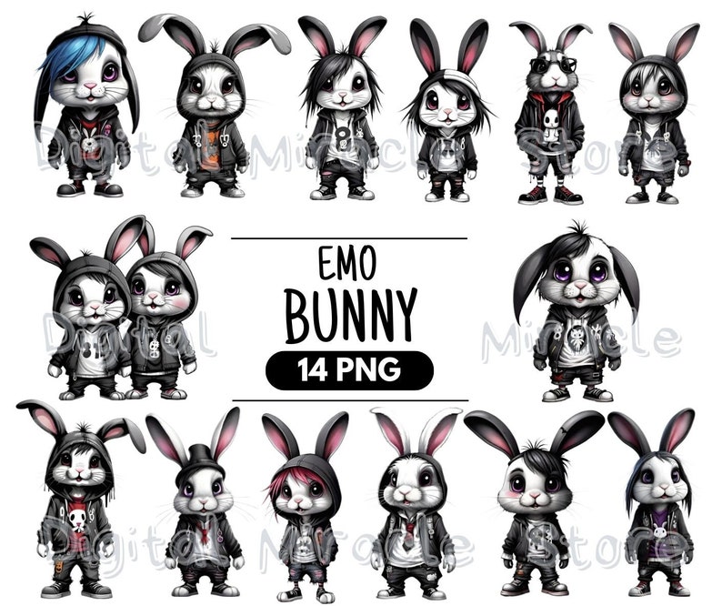 Emo Bunny PNG, Bunny Clipart, Emo Rabbit, Gothic Bunny, Punk Bunny ...