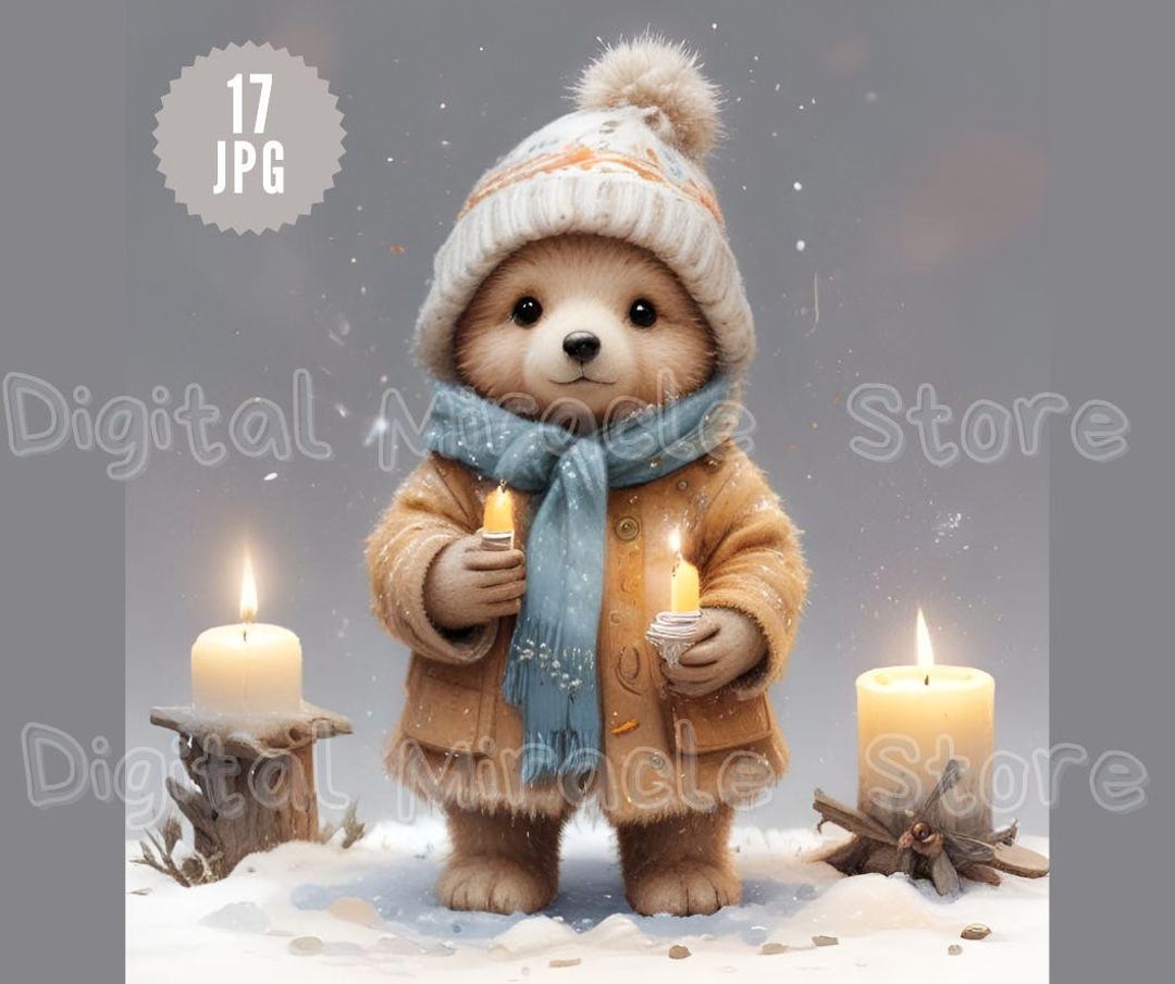 Winter Bear Clip Art, Christmas Teddy Bear Clipart, Watercolor ...