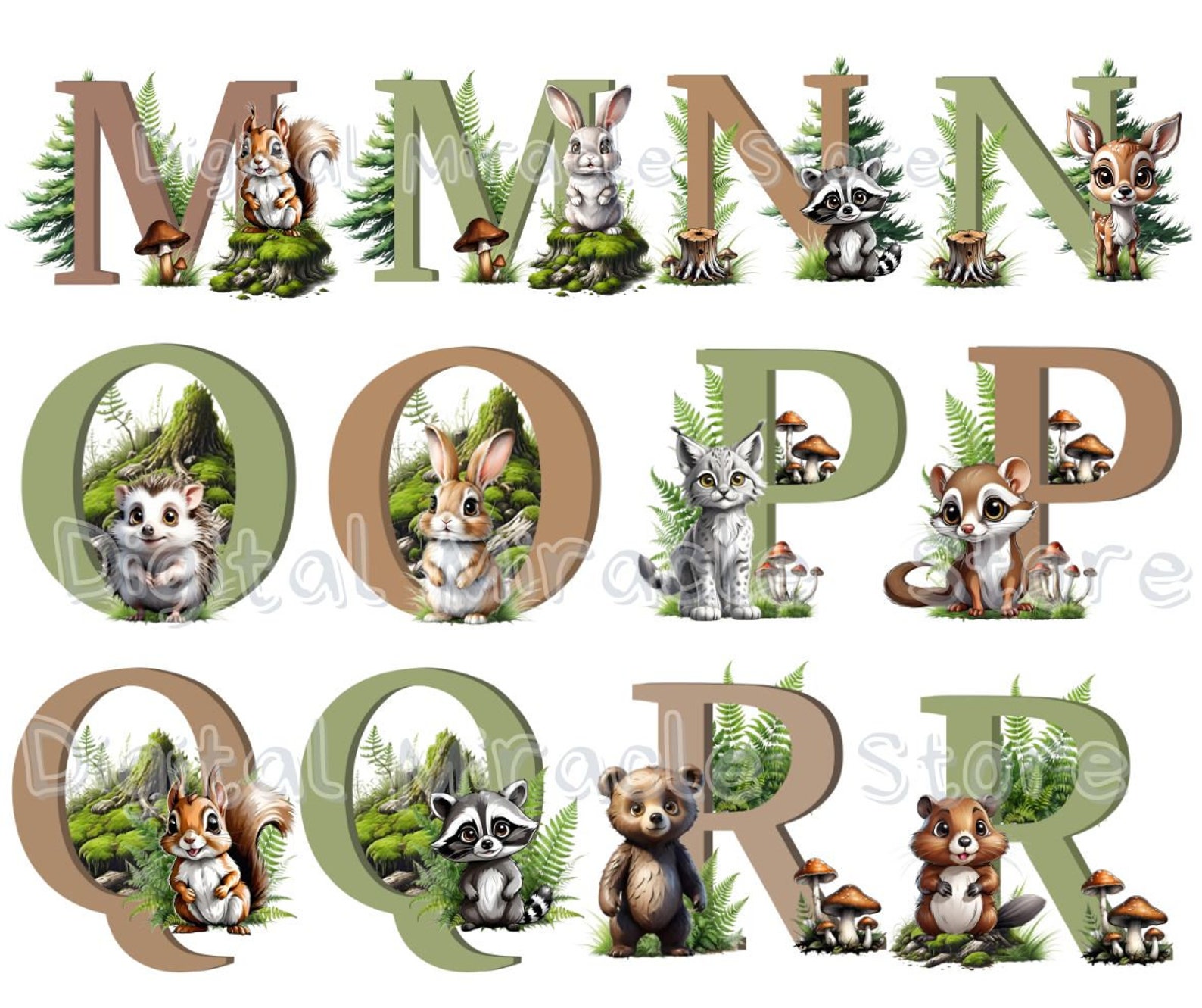 Woodland Alphabet, Forest Alphabet, Woodland Animals Clipart, Cute ...