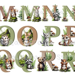 Woodland Alphabet, Forest Alphabet, Woodland Animals Clipart, Cute ...