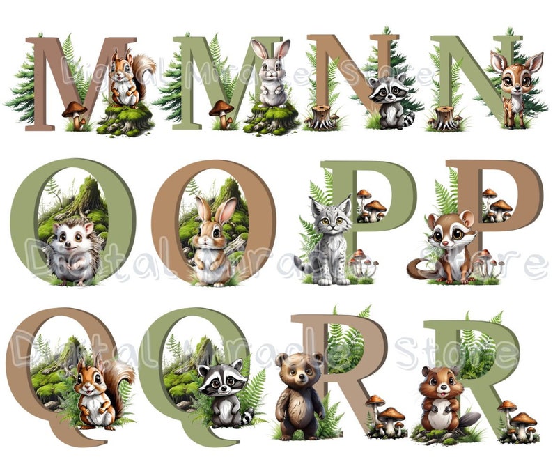 Woodland Alphabet, Forest Alphabet, Woodland Animals Clipart, Cute ...