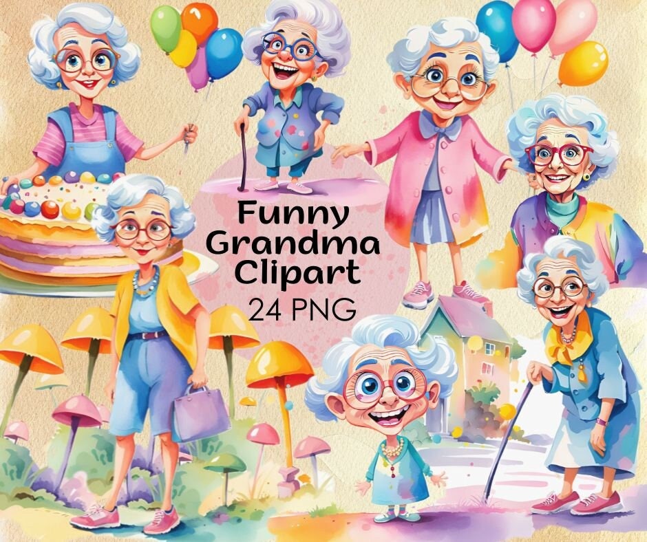 Grandma PNG, Funny Grandma, Funny Old Lady Clipart, Grandma Birthday ...