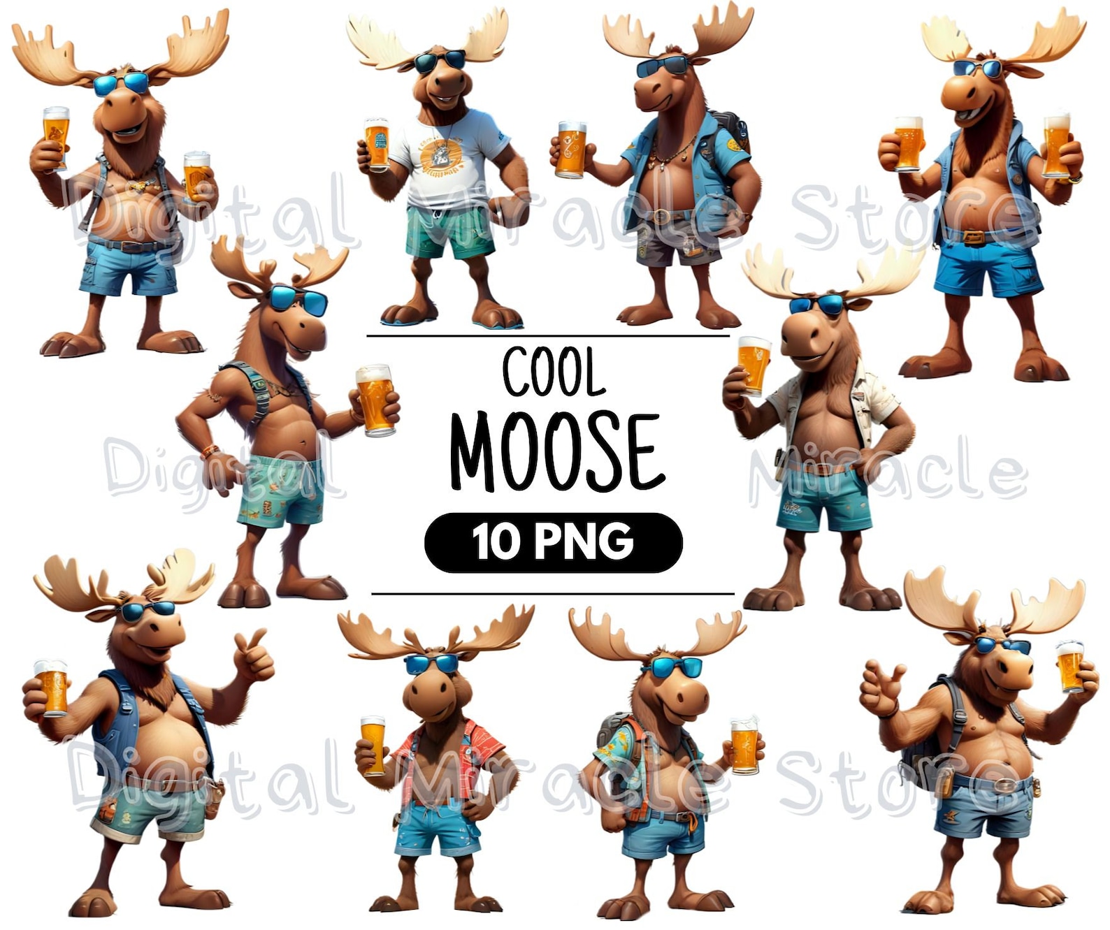 Moose With Beer, Moose With Sunglasses, Cool Moose PNG, Funny Moose ...