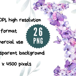 Floral Letters PNG, Purple Flowers Alphabet PNG, Flower Font PNG ...