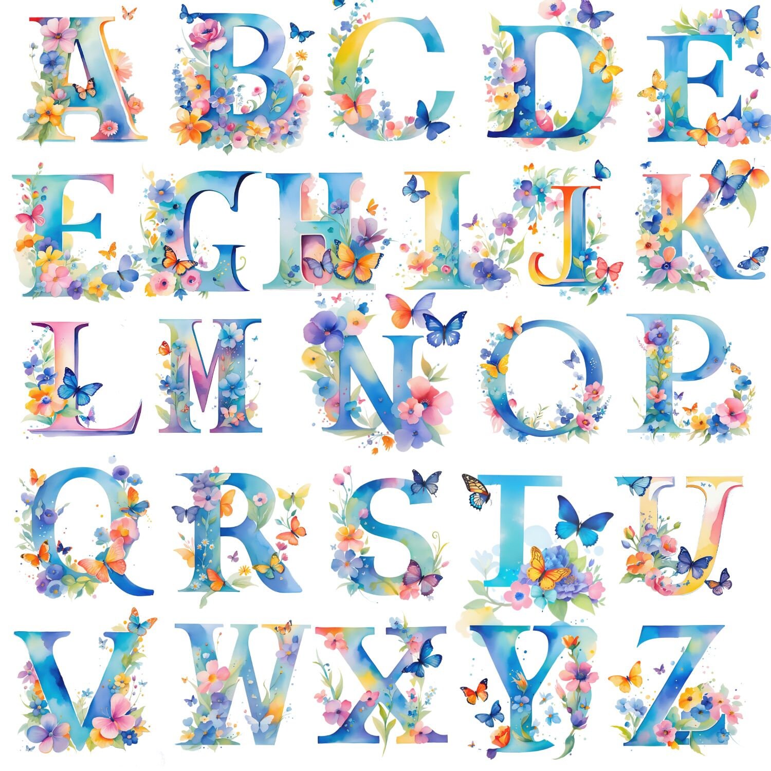 Butterfly Alphabet Clipart, Alphabet PNG, Floral Letters Clipart ...