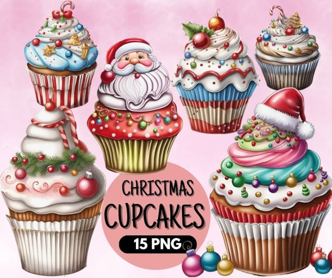 Watercolor Christmas Cupcakes Clipart, Christmas Dessert Clipart ...