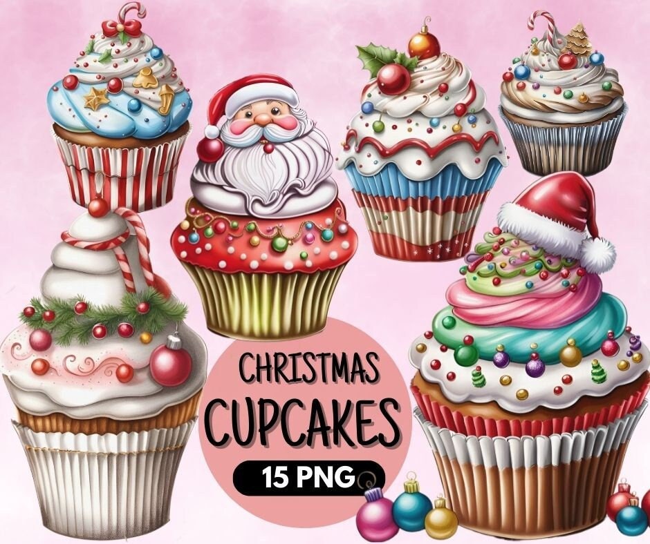 Watercolor Christmas Cupcakes Clipart, Christmas Dessert Clipart ...