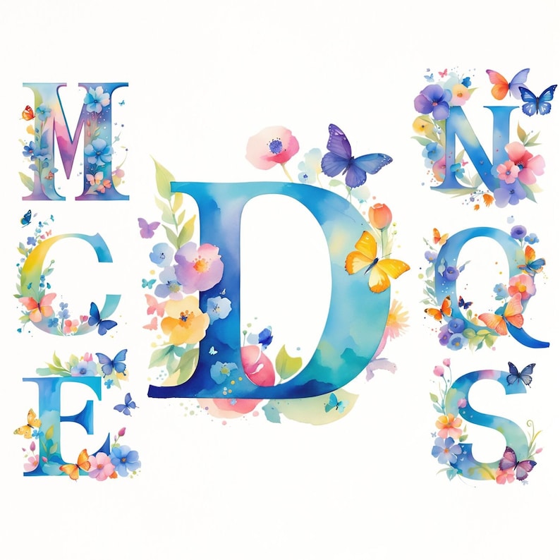Butterfly Alphabet Clipart, Alphabet PNG, Floral Letters Clipart ...