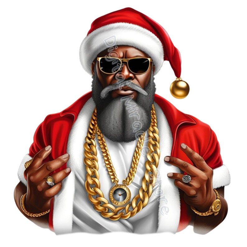 Black Santa PNG, Cool Santa PNG, African American Santa, Afro Santa ...