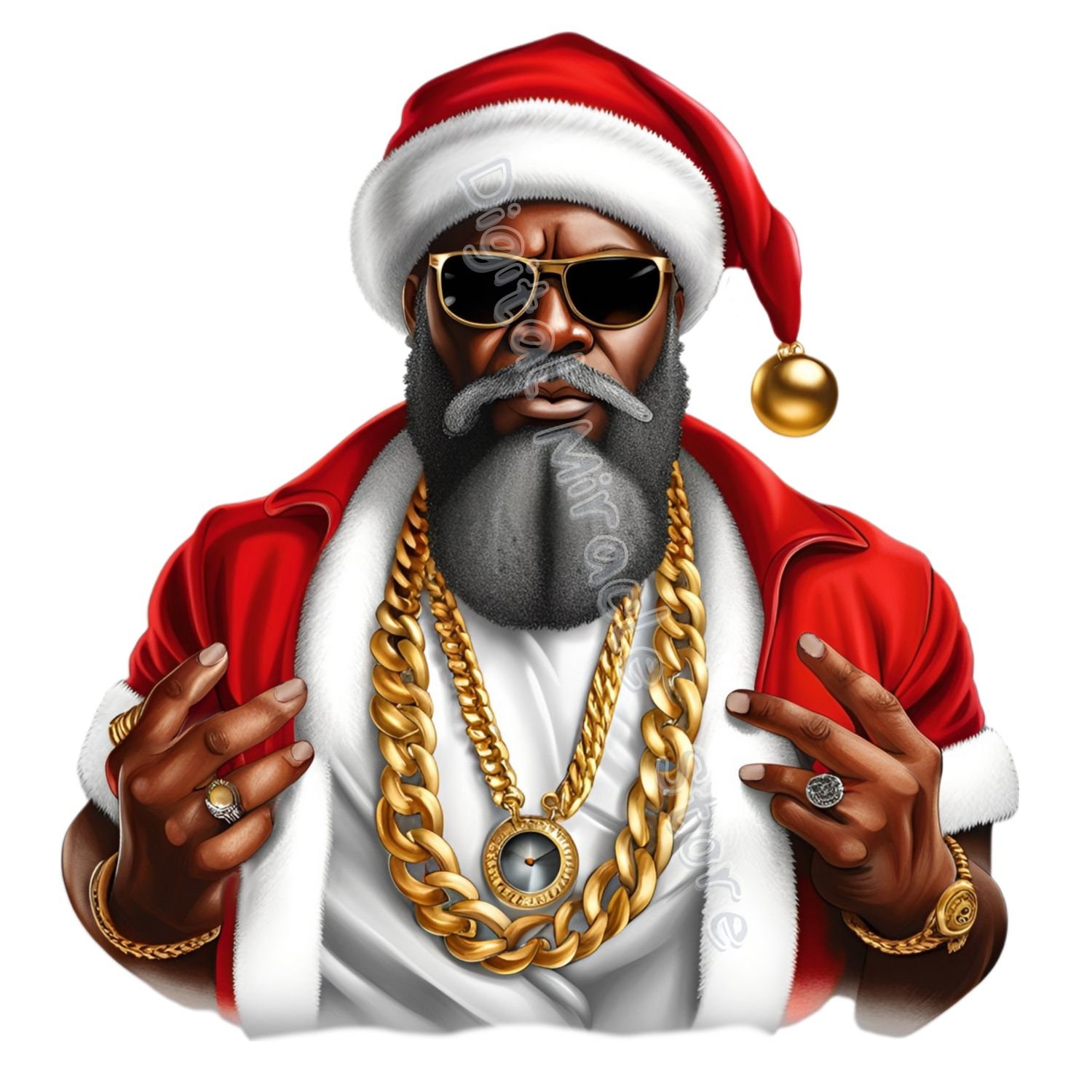 Black Santa PNG, Cool Santa PNG, African American Santa, Afro Santa ...