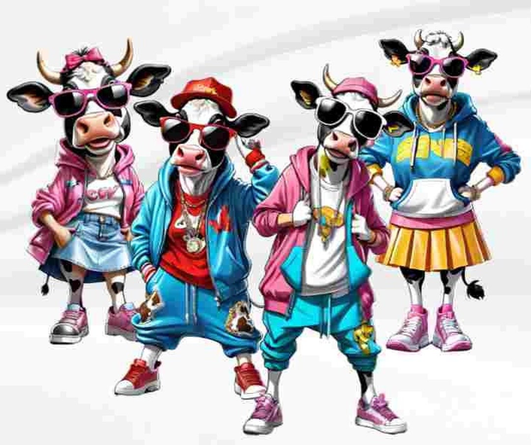 Cow in Dress, Funny Cow PNG, Cool Cow, Streetwear Cow, Hip Hop Cow ...
