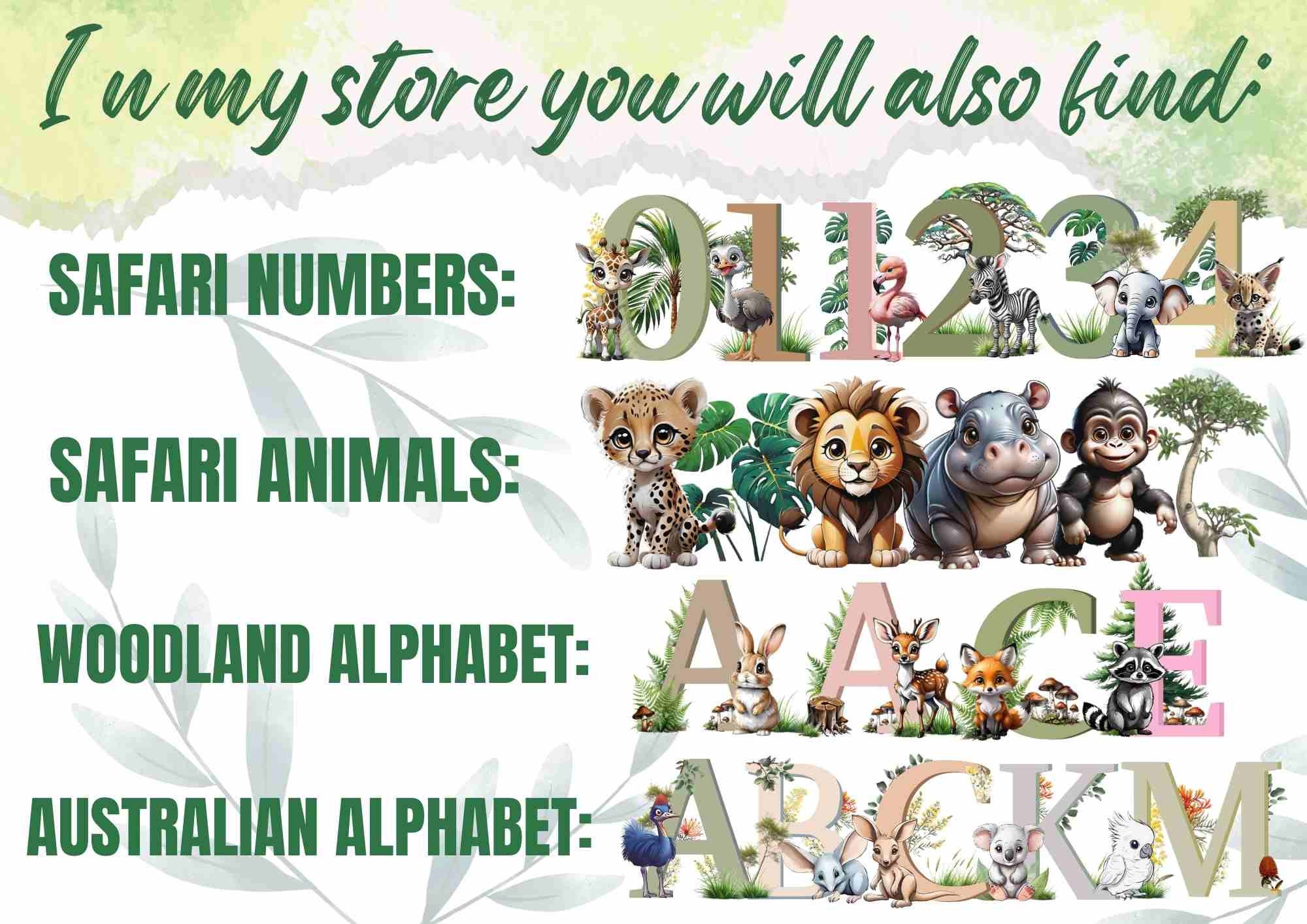 Jungle Alphabet, Cute Safari Animals Clipart, Jungle Animal Clipart ...