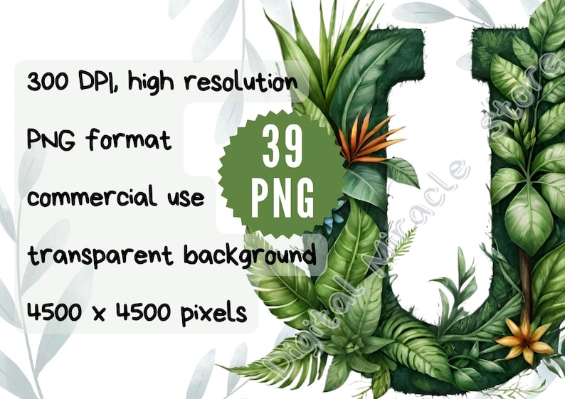 Jungle Alphabet, Tropical Leaves Alphabet, Moss Letters, Greenery ...