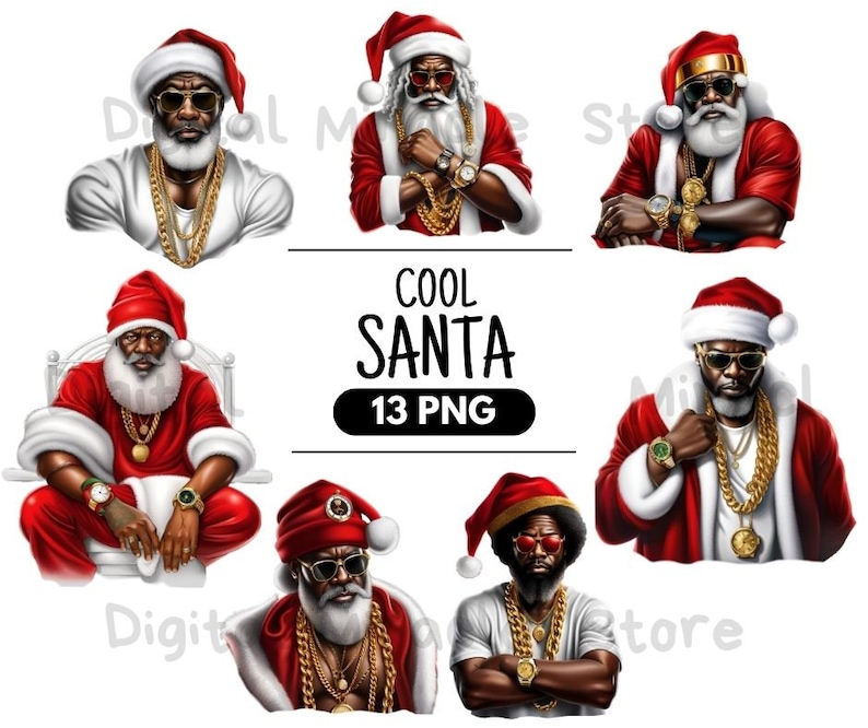 Black Santa PNG, Cool Santa PNG, African American Santa, Afro Santa ...
