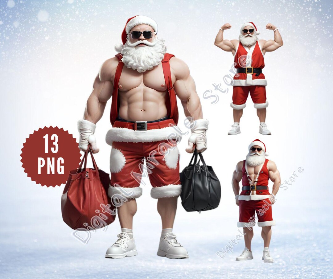 Bodybuilder Santa, Cool Santa PNG, Santa With Sunglasses, Funny Santa ...