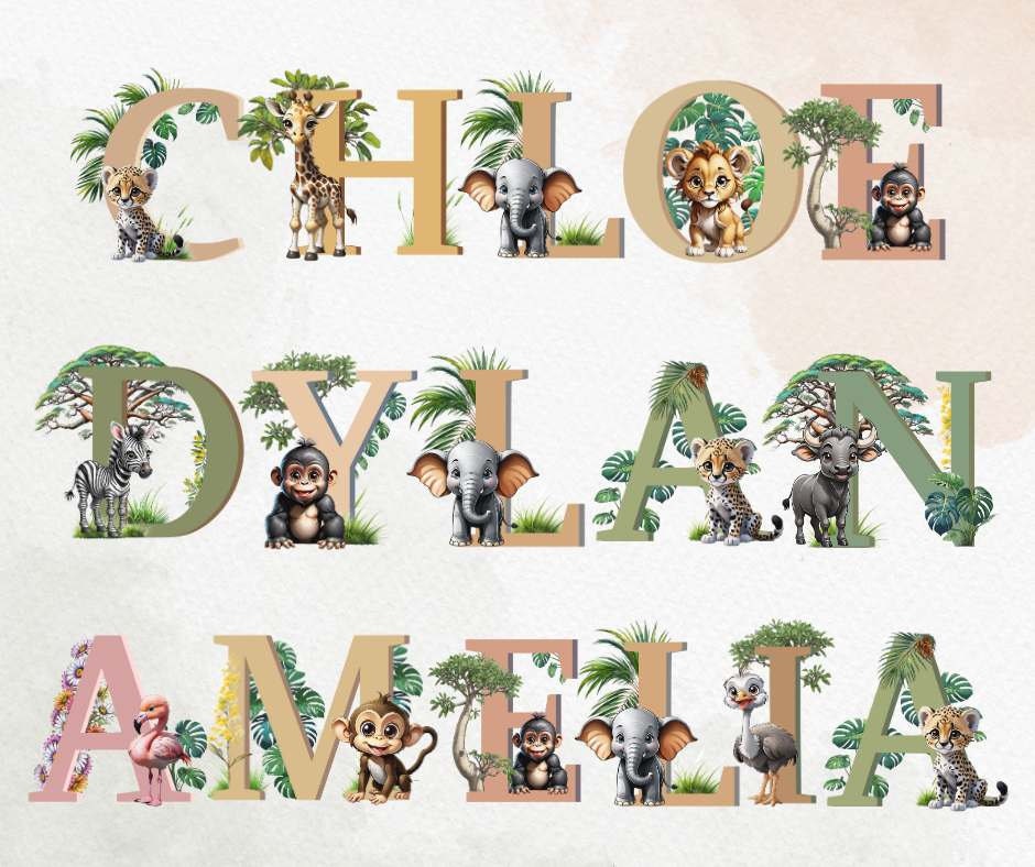 Jungle Alphabet, Cute Safari Animals Clipart, Jungle Animal Clipart ...