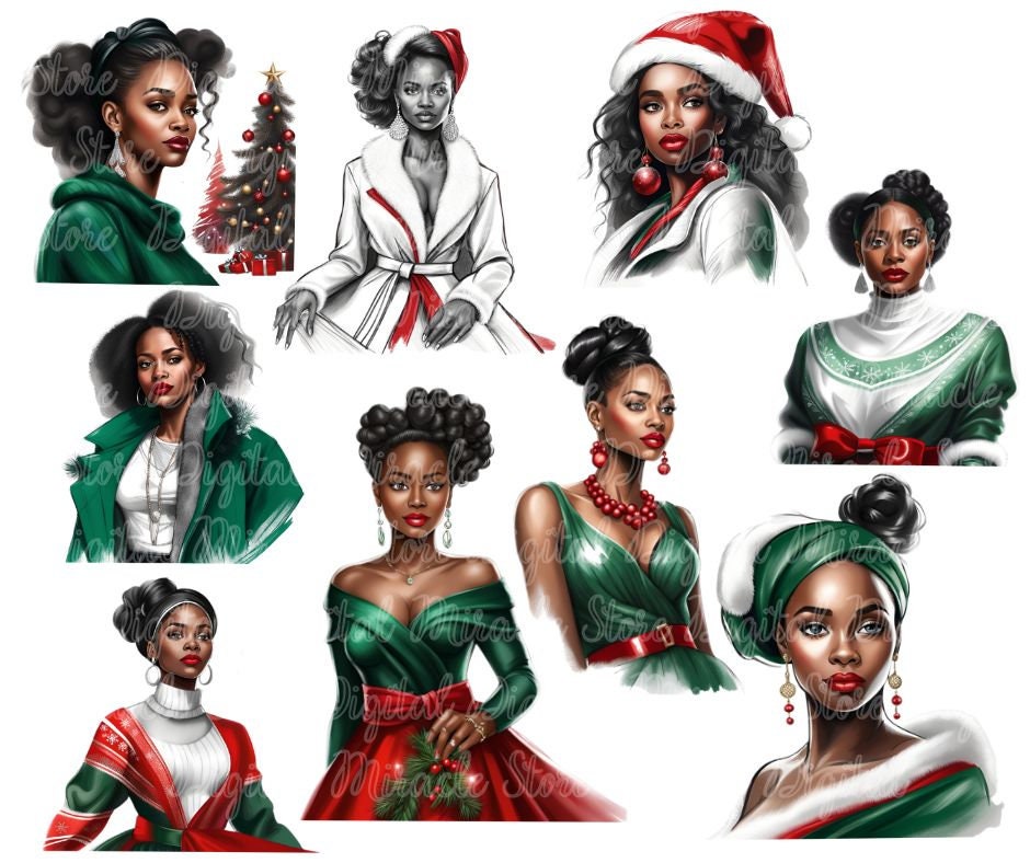 Black Woman Christmas PNG, Xmas Black Girl PNG, Afro Girl Christmas ...