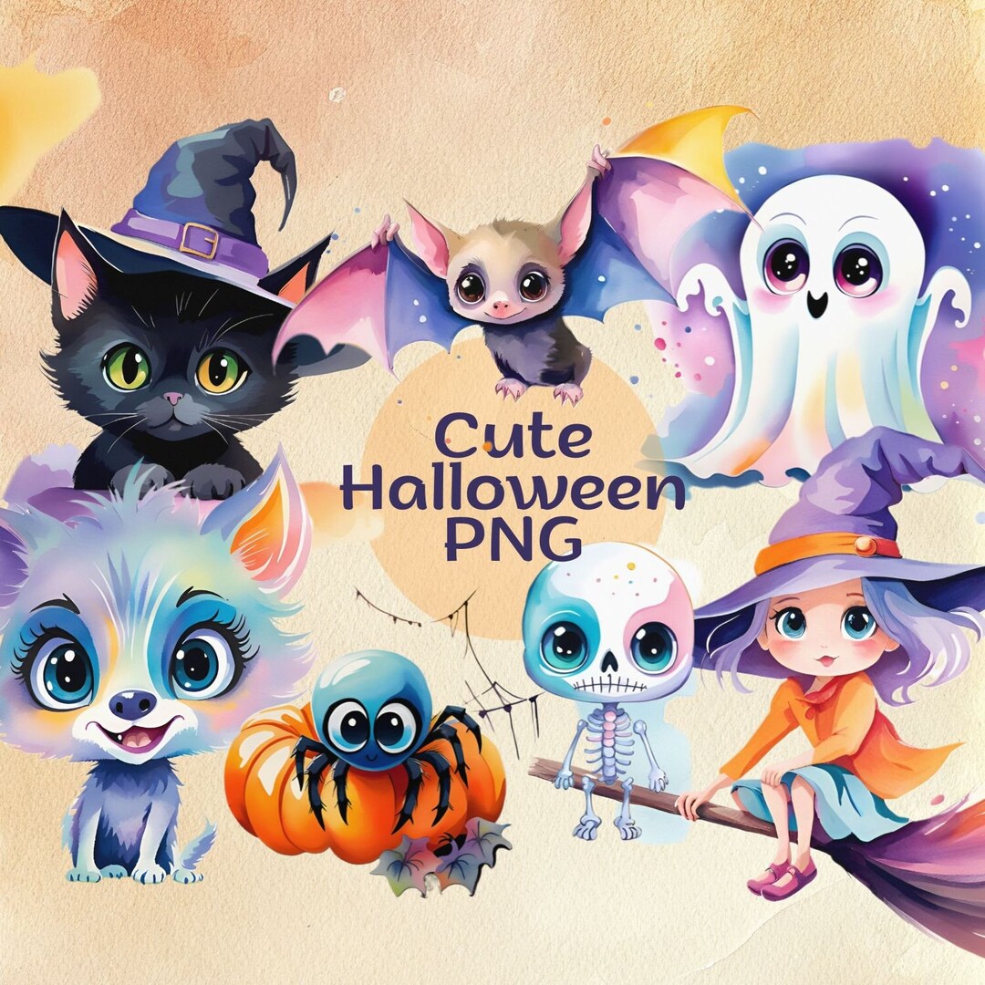 Halloween Clipart Cute, Cute Halloween Bundle, Halloween PNG, Halloween ...