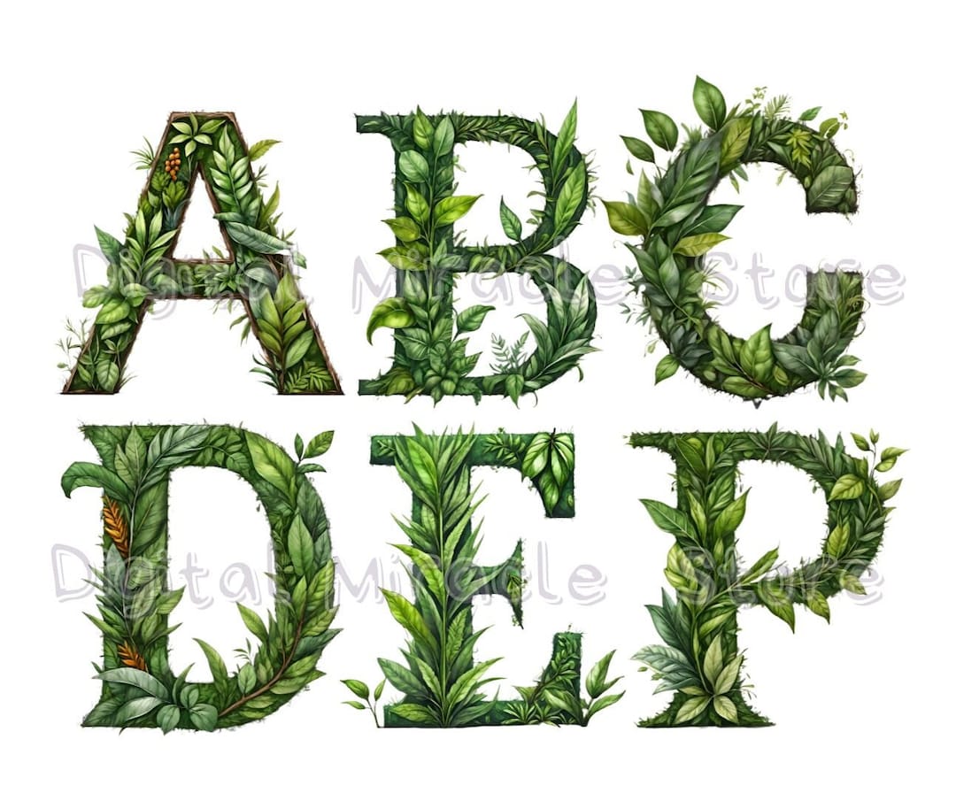 Jungle Alphabet, Tropical Leaves Alphabet, Moss Letters, Greenery ...