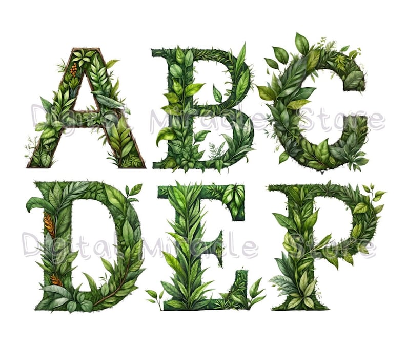 Jungle Alphabet, Tropical Leaves Alphabet, Moss Letters, Greenery ...