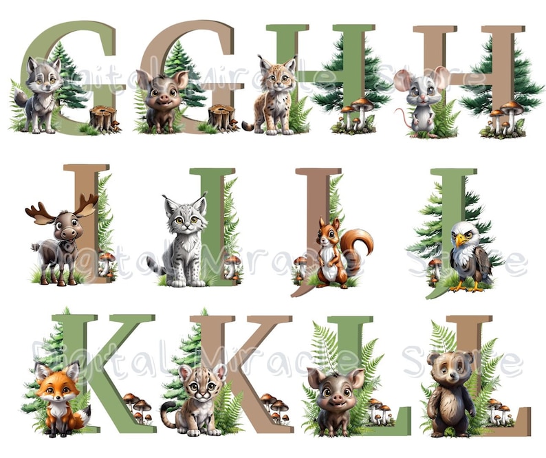 Woodland Alphabet, Forest Alphabet, Woodland Animals Clipart, Cute ...