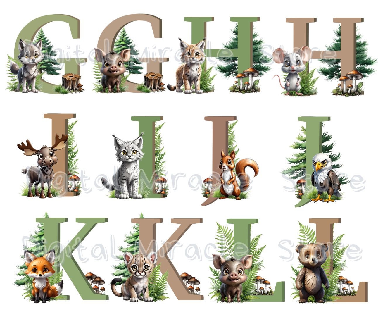 Woodland Alphabet, Forest Alphabet, Woodland Animals Clipart, Cute ...
