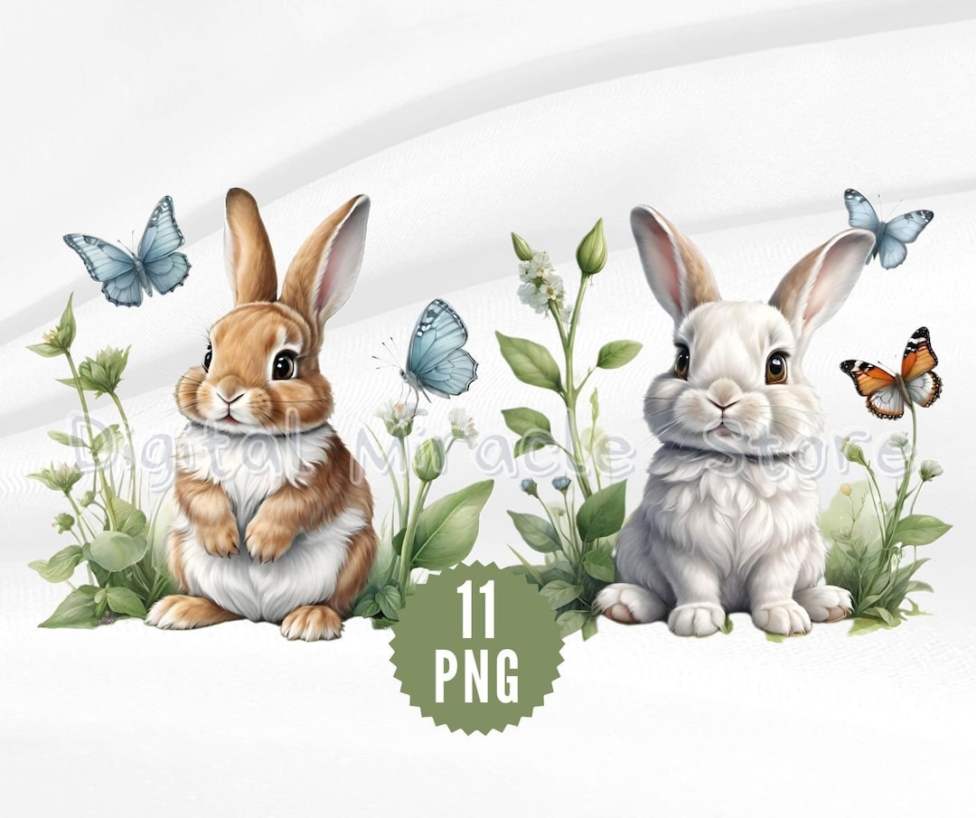 Bunny and Butterfly Clipart, Cute Bunny, Cute Rabbit Clipart, Easter ...