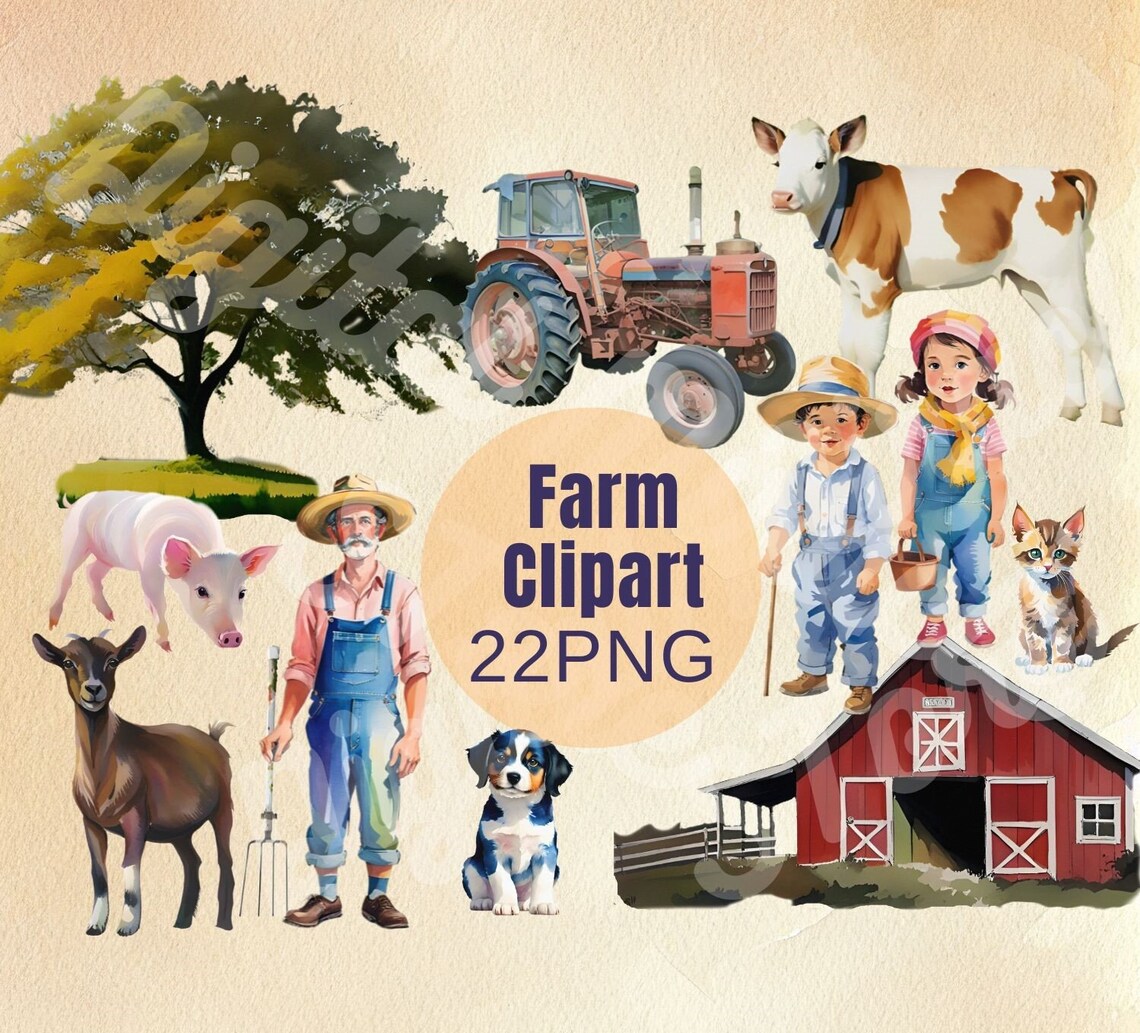 Cute Farm Clipart PNG, Farm Animals Clipart, Barn Clipart, Farm Scene ...