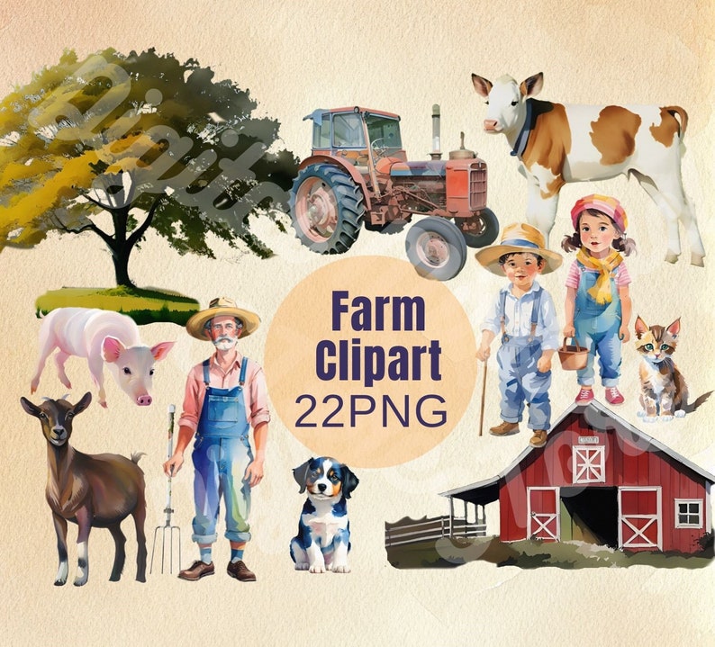 Cute Farm Clipart PNG, Farm Animals Clipart, Barn Clipart, Farm Scene ...