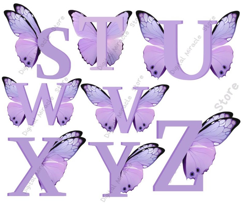 Butterfly Wing Letters, Butterfly Monogram Clipart, Butterfly Alphabet ...
