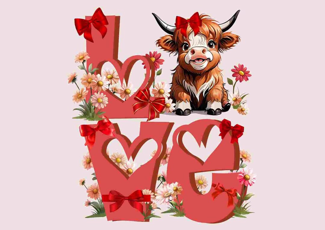 Love Cow PNG, Love Highland Cow Clipart, Love Cow Valentine PNG ...