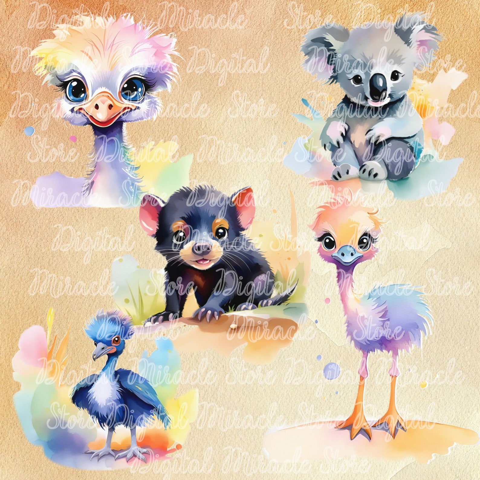 Australian Animals Clipart Baby Clipart Aussi Animal - Etsy