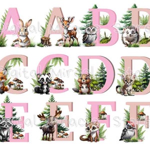 Pink Woodland Letters, Woodland Alphabet, Pink Forest Clipart, Pink ...