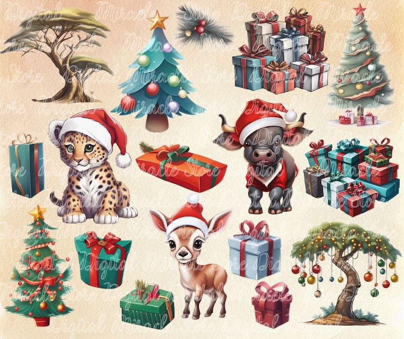 Safari Christmas PNG, Safari Animals Clip Art, Jungle Christmas Clipart ...