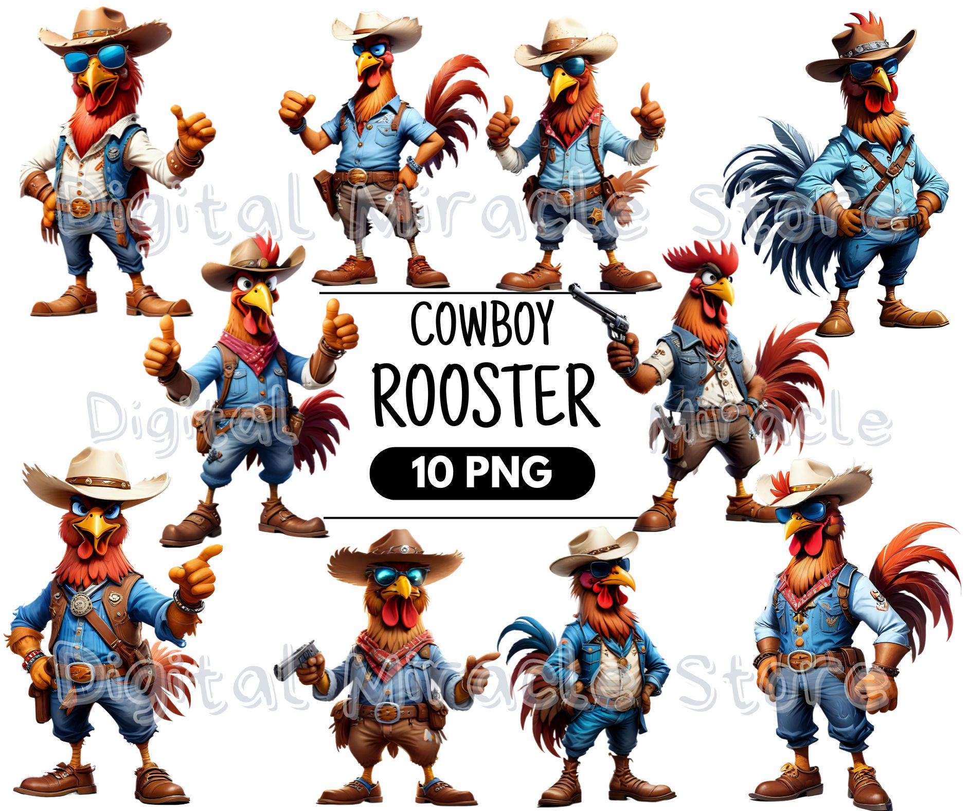 Cowboy Rooster Clipart, Funny Rooster PNG, Cowboy Chicken, Rooster in a ...