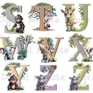 Jungle Alphabet, Cute Safari Animals Clipart, Jungle Animal Clipart ...