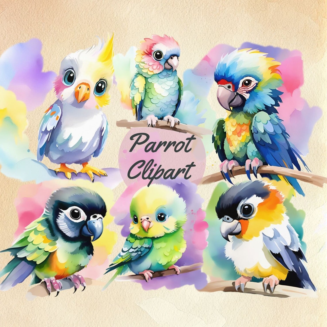 Cute Parrot Clipart, Parrot PNG, Parrot Clip Art, Parrot Watercolor ...