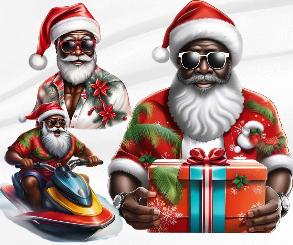 Black Santa PNG, Summer Santa, Coastal Santa, African American Santa ...