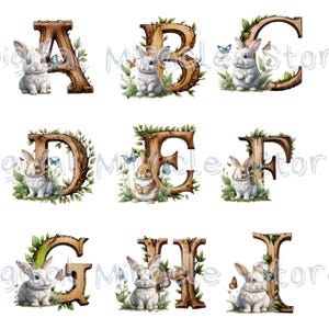 Bunny Alphabet, Butterfly Alphabet, Wood Letters PNG, Wood Font, Boho ...