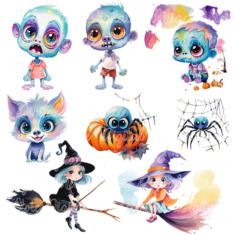 Halloween Clipart Cute, Cute Halloween Bundle, Halloween PNG, Halloween ...