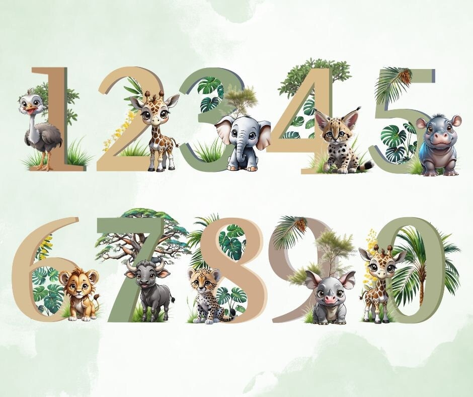 Safari Numbers PNG, Jungle Clipart, Safari Animals, Numbers Clipart ...